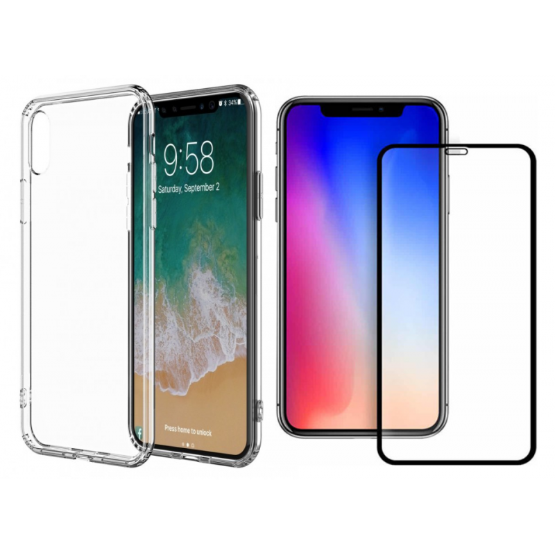 OEM Set TPU Back cover Transparent & Full Face Tempered Glass Black ...